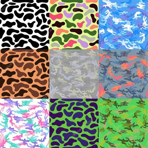 Camouflage Seamless Spots Pattern Background Set Stock Vector Image By