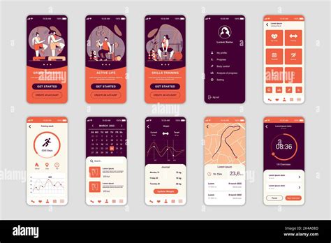 Fitness Concept Screens Set For Mobile App Template People At Groupe Workout Online Training