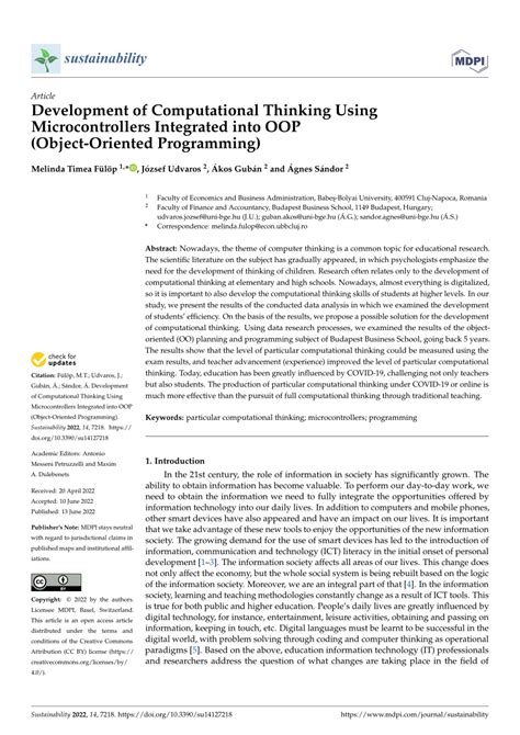 Pdf Development Of Computational Thinking Using Microcontrollers Integrated Into Oop Object