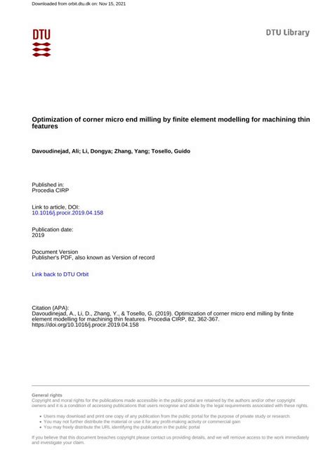 Pdf Optimization Of Corner Micro End Milling By Finite Element Dokumentips