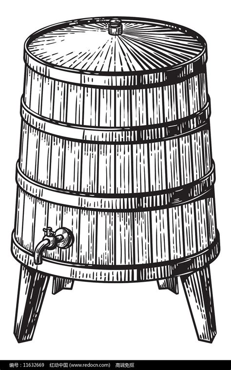 葡萄酒木桶黑白免抠图图片下载 红动中国