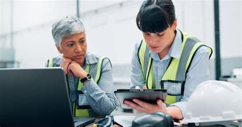 Tablet Engineer Team And Women In Meeting For Planning Discussion Or Problem Solving At