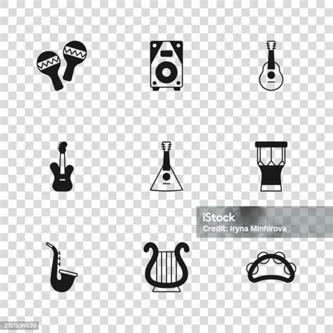 고대 그리스 거문고 아프리카 타악기 드럼 탬버린 발랄라이카 기타 마라카스 스테레오 스피커 및 일렉트릭 베이스 기타 아이콘을