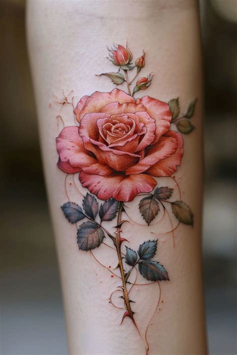21 Feminine Floral Color Tattoos That Look Beautiful Pink Rose