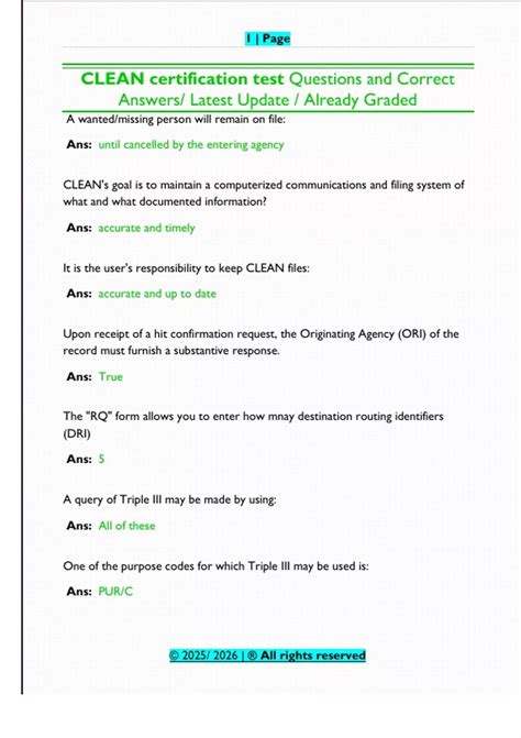 Clean Certification Exam Questions And Correct Answers 20252026