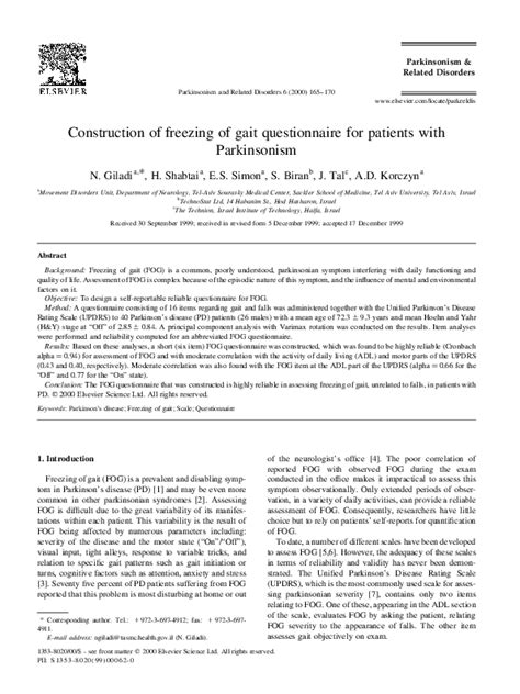 Pdf Construction Of Freezing Of Gait Questionnaire For Patients With