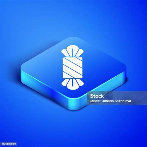 파란색 배경에 격리 된 등각 칭하 사탕 아이콘 해피 할로윈 파티 파란색 사각형 버튼입니다 벡터 일러스트레이션 0명에 대한 스톡 벡터 아트 및 기타 이미지 Istock