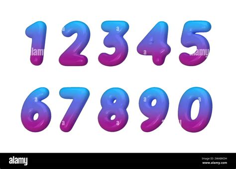 3d Numbers Plastic Violet From 0 To 9 Vector Illustration Stock Vector