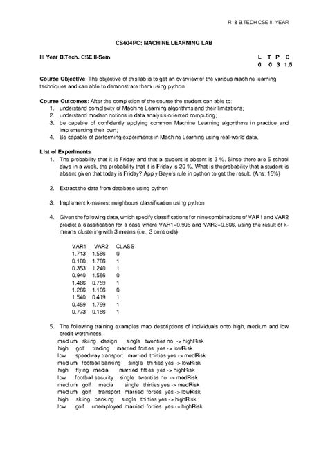 Machine Learning Lab Manual R18 At Patricia Kaminski Blog
