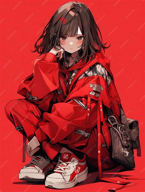 Premium Photo Anime Girl Sitting On The Ground With Her Hand On Her