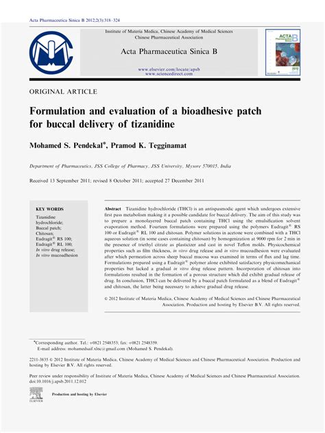 Pdf Formulation And Evaluation Of A Bioadhesive Patch For Buccal