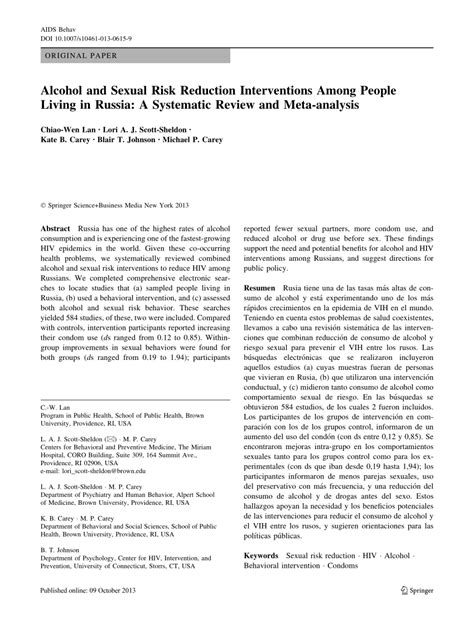 Pdf Alcohol And Sexual Risk Reduction Interventions Among People Living In Russia A