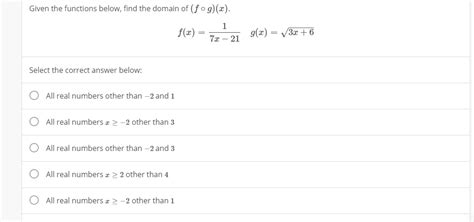 solved given the functions below find the domain of