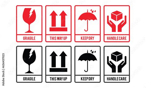 Fragile Package Icons Set Handle With Care Logistics And Delivery Shipping Labels Fragile Box