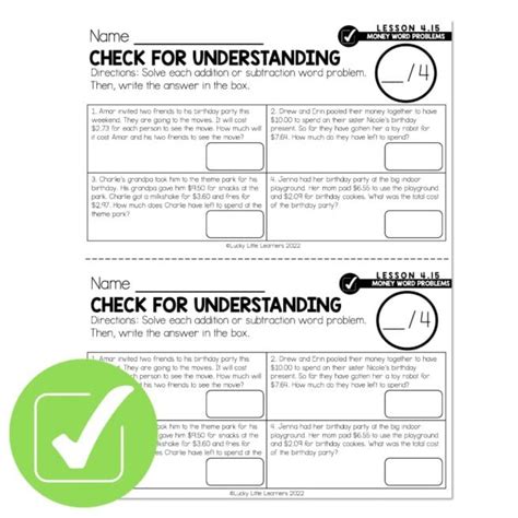 Lucky To Learn Math Mixed Addition And Subtraction Money Word