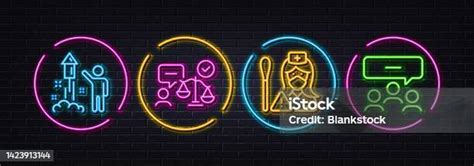 간호사 불꽃 놀이 및 변호사 최소 라인 아이콘 웹 응용 프로그램의 경우 인쇄 네온 레이저 3d 조명 벡터 간호사에 대한 스톡 벡터 아트 및 기타 이미지 Istock