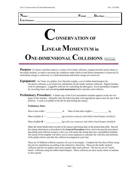 Lab 11 Conservation Of Linear Momentum
