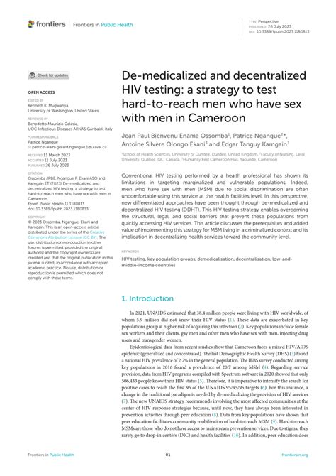 Pdf De Medicalized And Decentralized Hiv Testing A Strategy To Test Hard To Reach Men Who