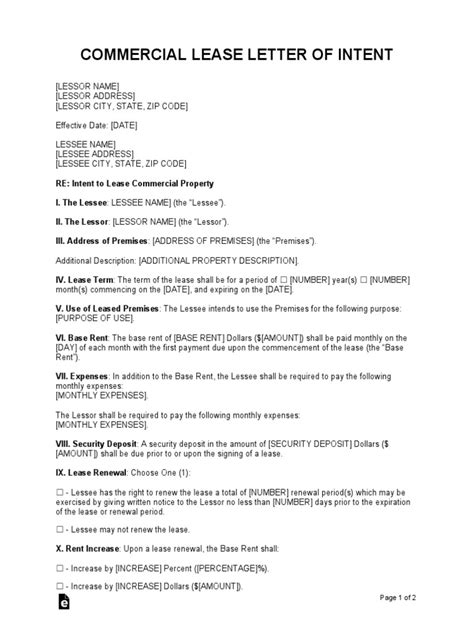 Commercial Lease Letter Of Intent Template Pdf Lease Law And
