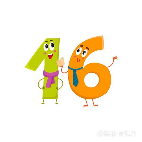 可爱又搞笑多彩 16 数字字符，生日问候插画 正版商用图片0x6r98 摄图新视界