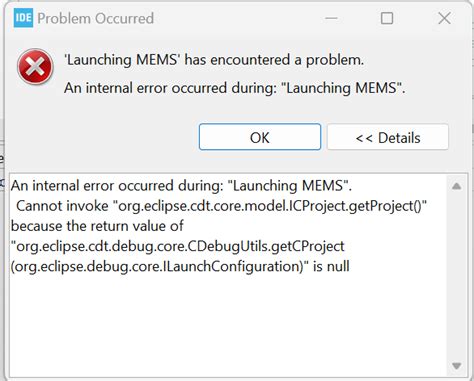 Eclipse Error Lauching Mems Has Encountered A P