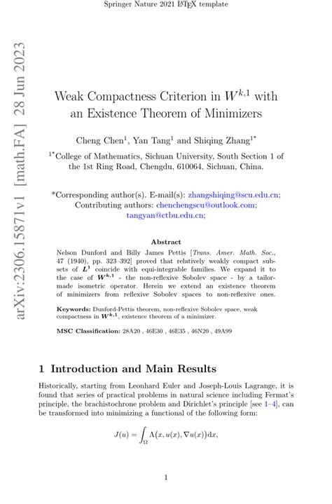 Pdf Weak Compactness Criterion In W K 1 With An Existence Theorem Of Minimizers