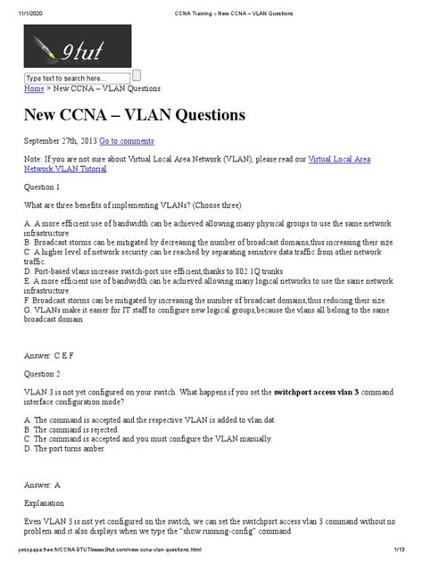 Ccna Training New Ccna Vlan Questions Pdf Network Switch Cisco
