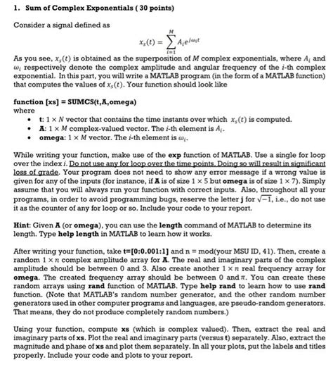 Solved I1 1 Sum Of Complex Exponentials 30 Points