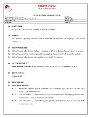 Fillable Online Standard Operating Procedure For Sampling Of Rinse Water Swab Fax Email Print