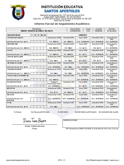 Informe Parcial De Seguimiento Acadmico Pdf