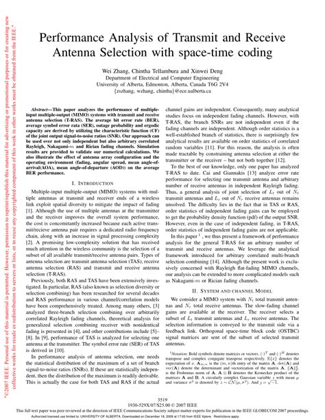 Pdf Performance Analysis Of Transmit And Receive Antenna Selection With Space Time Coding