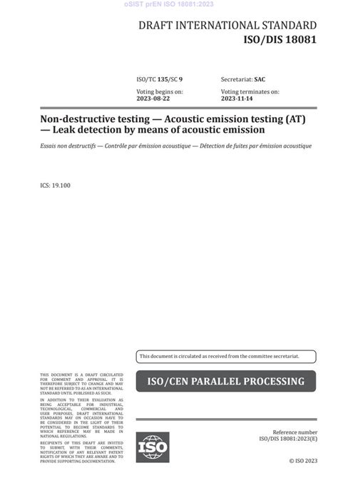 PrEN ISO 18081 Non Destructive Testing Acoustic Emission Testing AT Leak Detection By Means