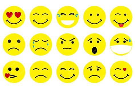 다른 웃는 재미있는 만화 캐릭터 만화 이모티콘 세트 벡터 이모티콘 세트 벡터 일러스트 레이 션 프리미엄 벡터