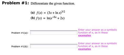 Solved Problem 1 Differentiate The Given Function A