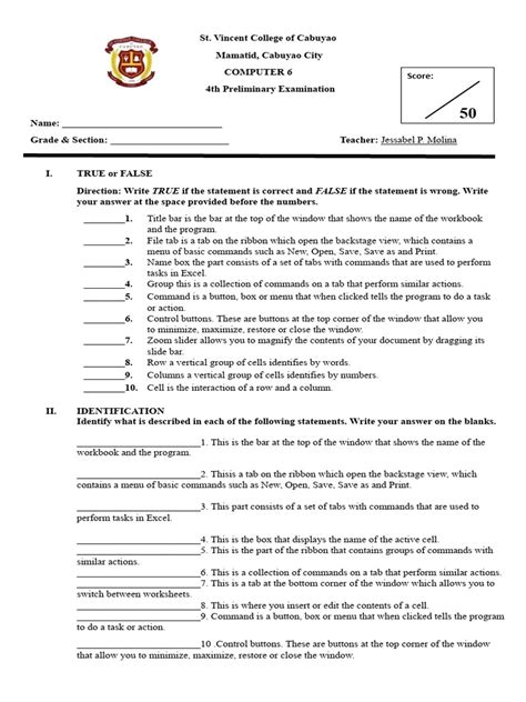 4th Prelim Exam In Computer 6 Pdf Window Computing Computing