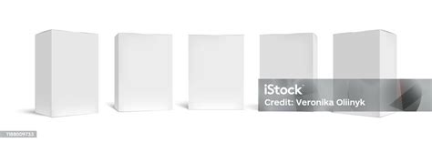 현실적인 상자 조롱 직사각형 포장 상자 흰색 판지 및 빈 수직 팩 3d 벡터 템플릿 세트 닫힌 정사각형 포장 판지 콘테이너 상품 케이스 클립아트 컬렉션 0명에 대한 스톡