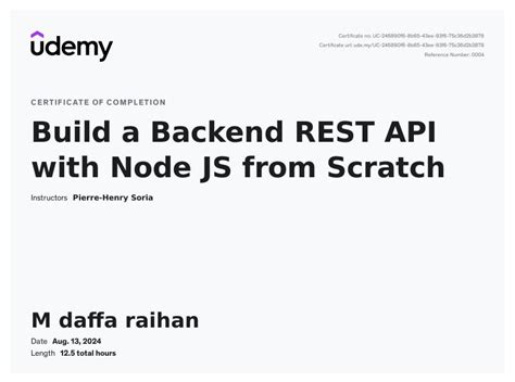 Muhammad Daffa Raihan On Linkedin Certification Udemy Nodejs Backenddevelopment Restapi