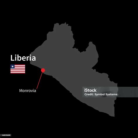 Detailed Map Of Liberia And Capital City Monrovia With Flag Stock