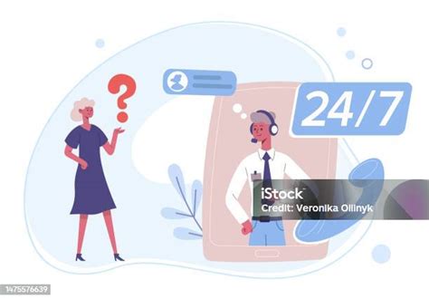 온라인 고객 기술 지원 개인 비서 서비스 헤드셋을 쓴 남자가 여성 고객과 대화하는 태블릿 화면 Brand Name Online