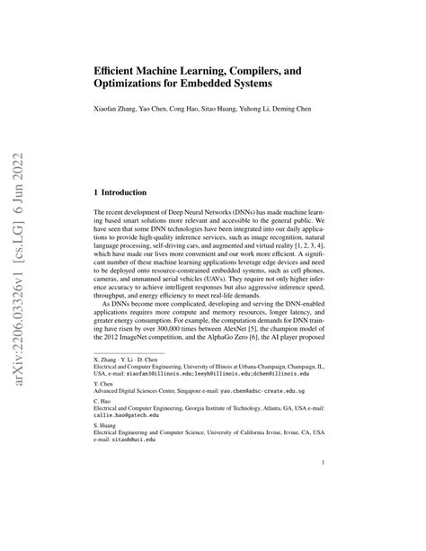 Pdf Efficient Machine Learning Compilers And Optimizations For Embedded Systems