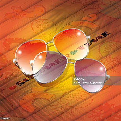 여름 시간 야자수 그림자가 있는 밝은 질감의 나무 배경에 선글라스를 착용합니다 크리에이티브 플라이어 또는 포스터 관광에 대한 스톡 벡터 아트 및 기타 이미지 Istock