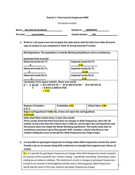 Tutorial1completedassignmentp1 Tutorial 1 Post Tutorial Assignment Hwe Chi Square