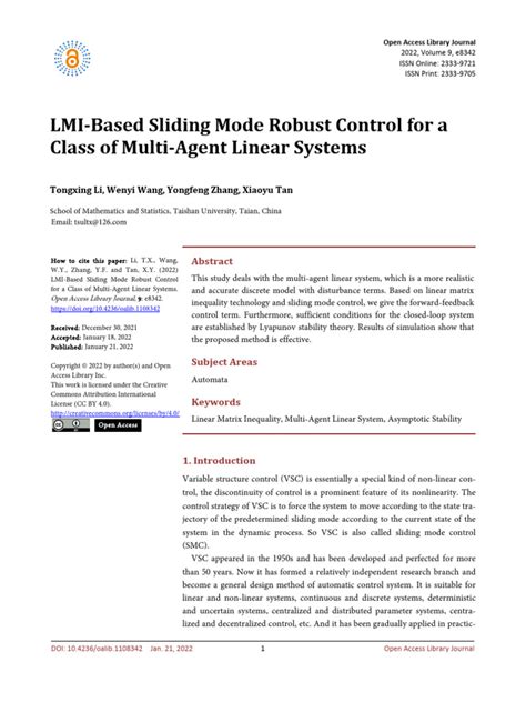 Lmi Based Sliding Mode Robust Control Pdf Control Theory Applied Mathematics