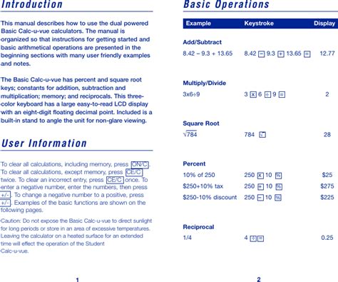 Learning Resources Calc U Vue Ler 0068 50 Users Manual 0058 Basic Guide