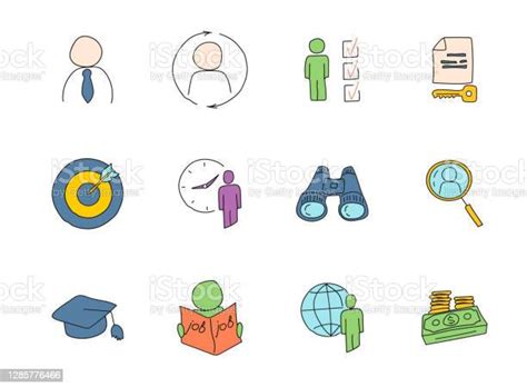 구직 손은 흰색 배경에 격리 된 선형 벡터 아이콘을 그린 웹 및 Ui 디자인 모바일 앱 및 인쇄 제품에 대한 구인 검색 낙서 아이콘 세트 객실 있음에 대한 스톡 벡터 아트