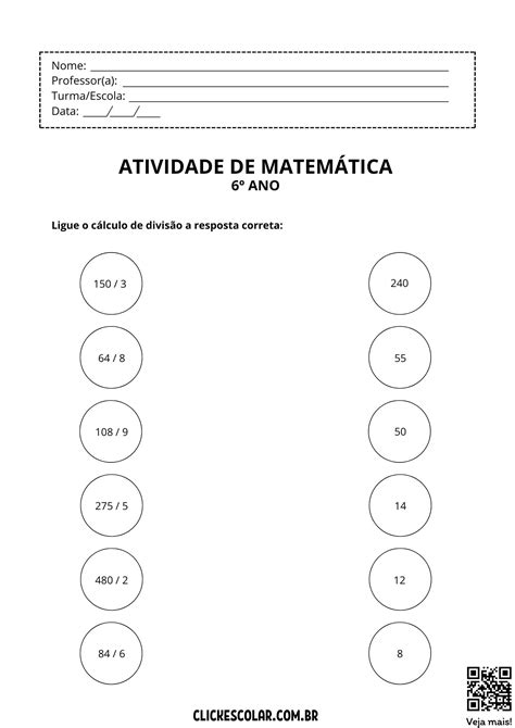 Atividades De Matemática Para 6º Ano