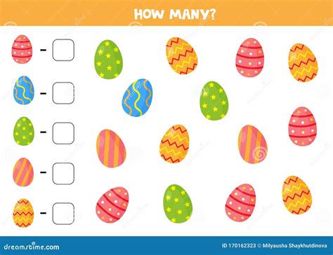 Easter Eggs Counting Game How Many Are There Stock Vector
