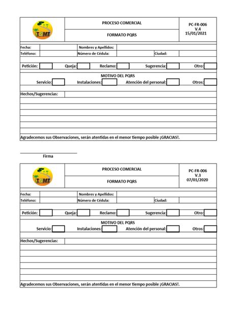 Pc Fr 006 Formato De Pqrs V 4 21 Pdf