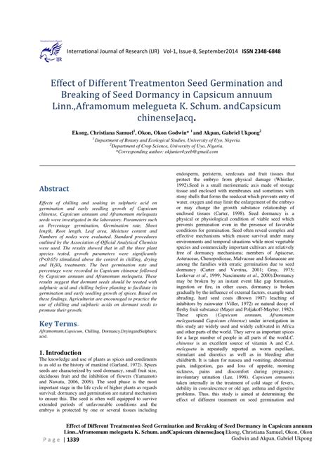Pdf Effect Of Different Treatmenton Seed Germination And Breaking Of