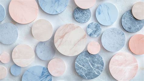 A Geometric Abstract Background With Pastel Circles That Overlap And A Marble Texture Stock